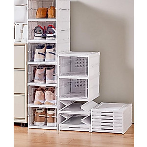ALTUY 1 Piece Shoe Organizer, Foldable Space Saving Shoe Rack, Clear Plastic Stackable Shoe Organizer for Sports Shoe and Boot Organizer, Shoe Display Boxes