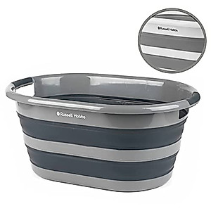 Russell Hobbs LA053879GRYEU Oval Folding Plastic Laundry Basket, 27 L, Black/Grey