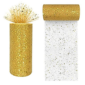 levylisa Glitter Tulle Rolls 6 Inch by 50 Yards Gold Fabric Spool Tulle Ribbon for DIY Tutu Birthday Party Wedding Decorations Christmas Craft Supplies