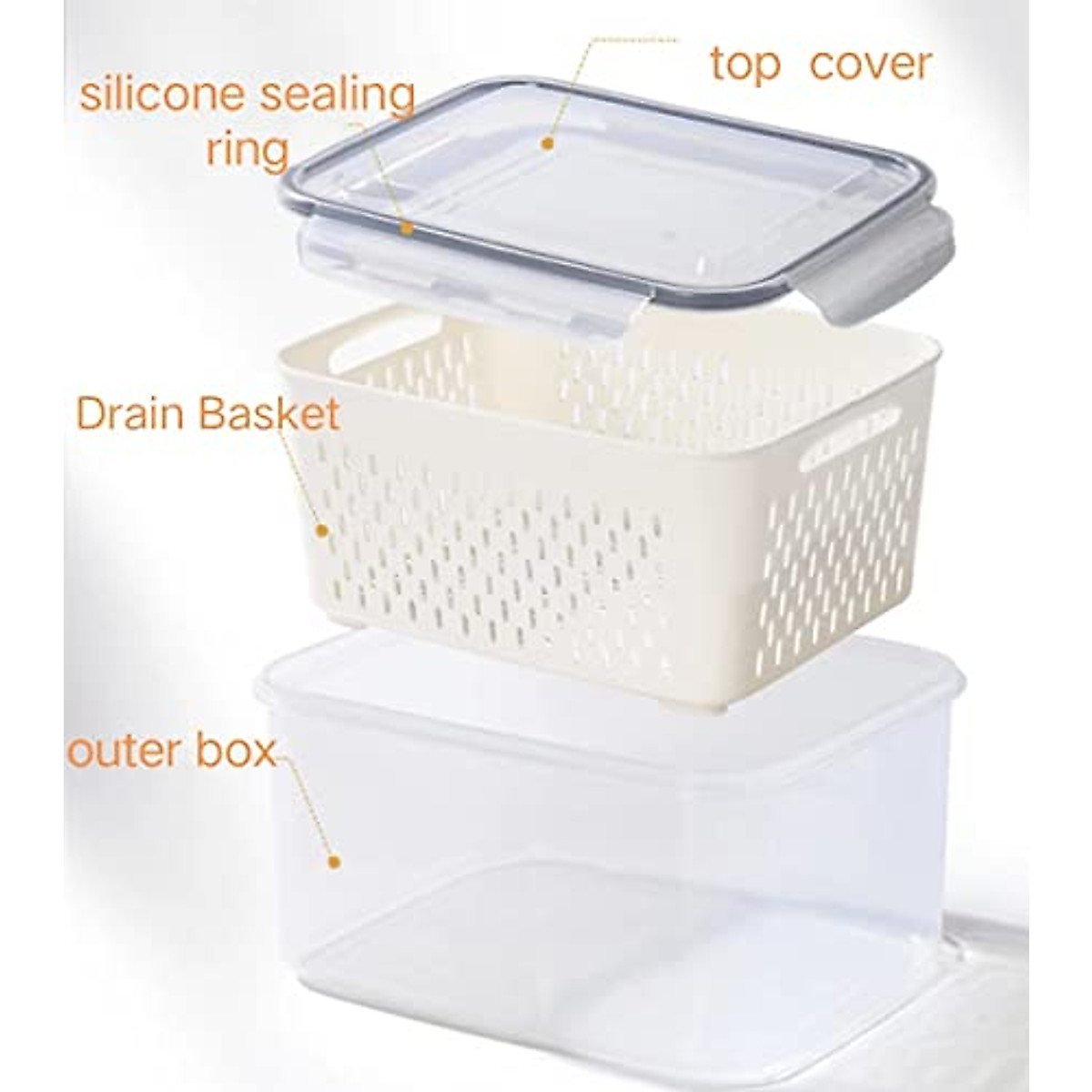 CoopBenPT Fruit vegetable food storage containers for fridge, 3 pack airtight locking lids 100% leak proof refrigerator organizer bins, bpa-free draining fresh box keep vegetables and fruits