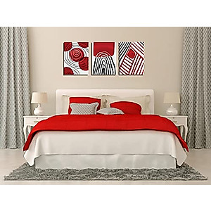 Red Theme Abstract Boho Wall Art Decor Black and White 3 Pieces Stretched and Framed Canvas Painting Black Ink Geometry Wall Art for Living Room Home Office Bathroom Bedroom Wall Decor 12"x16"x3