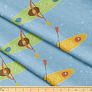 KoolSwitch Fabric by The Yard [ 58 inches x 1 Yard ] Decorative Fabric for Sewing Quilting Apparel Crafts Home Decor Accents (Canoe Kayak Boats Pattern), Length = 1 Yard
