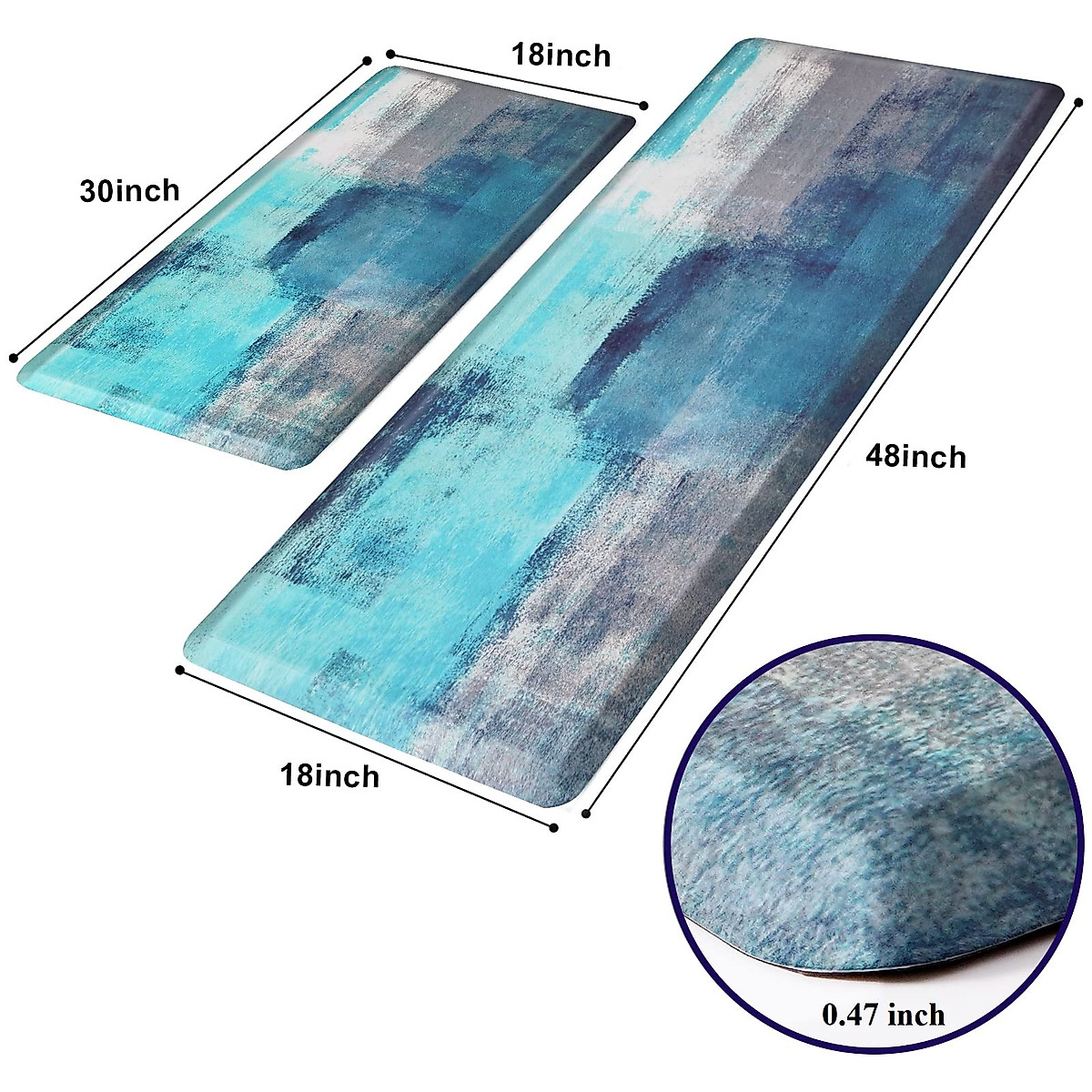 ASPMIZ Kitchen Mat 2 PCS - Cushioned Anti-Fatigue Kitchen Rugs Non Slip Memory Foam Kitchen Mats and Rugs Turquoise Kitchen Floor Comfort Mats for Home, 18'' x 48'' + 18'' x 30'', Beveled Edge