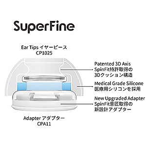 SpinFit Superfine for AirPods Pro Gen 1 & 2 - M - Medical Grade Silicone Patented Replacement Ear Tips and Adapters for Supreme Comfort (one Pair)(Ear Tips Installed)