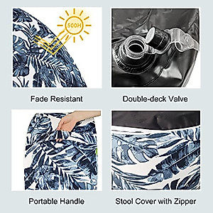 LVTXIII Indoor/Outdoor Inflatable Ottoman, All Weather Round Footrest Stool with Handle, D21”x H9” Portable Fade Resistant Pouf Ottoman for Patio Garden Camping or Home-Palm Blue