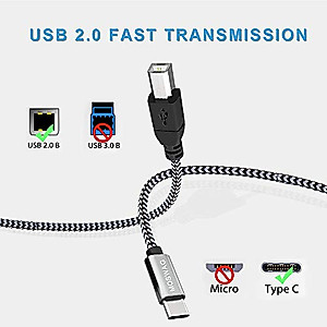 MOSWAG 6.6FT/2M USB C Printer Cable Type C to USB MIDI Cable for Samsung Huawei Laptop MacBook to Midi Controller,Midi Keyboard,Printer Scanner,Audio Interface Recording and More