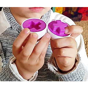 Skoolzy Shapes Matching Egg Toy 6 pc Set, Easter Egg Basket Toys for Toddlers, Montessori Sensory Bin Toy for Preschool Kids & Blind Children Learning Shape Sorting, with Bag & eBook