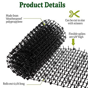 Gardener's Supply Company Cat Scat Mat | Harmless & Non-Toxic Animal Deterrer for Indoor Outdoor Garden & Plant Protection | 6.5 Feet Long - Easy to Cut to Size - Black