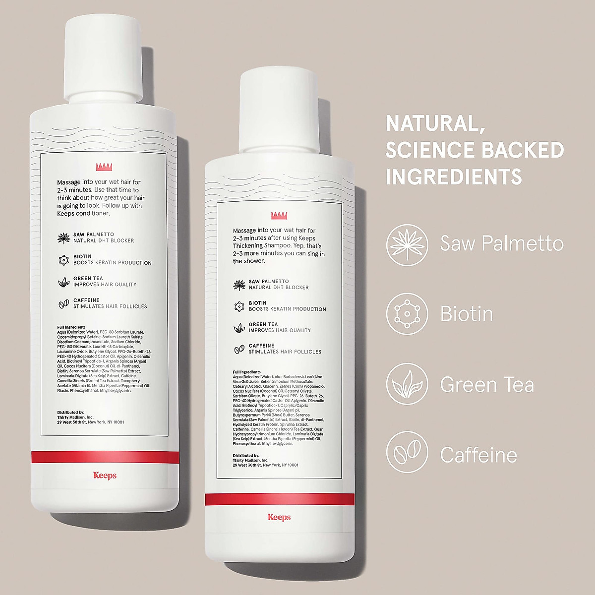 Keeps Hair Growth Shampoo and Conditioner Set - Treatment for Thinning Hair and Hair Regrowth - Men's Hair Products Infused with Biotin, Caffeine, & Saw Palmetto