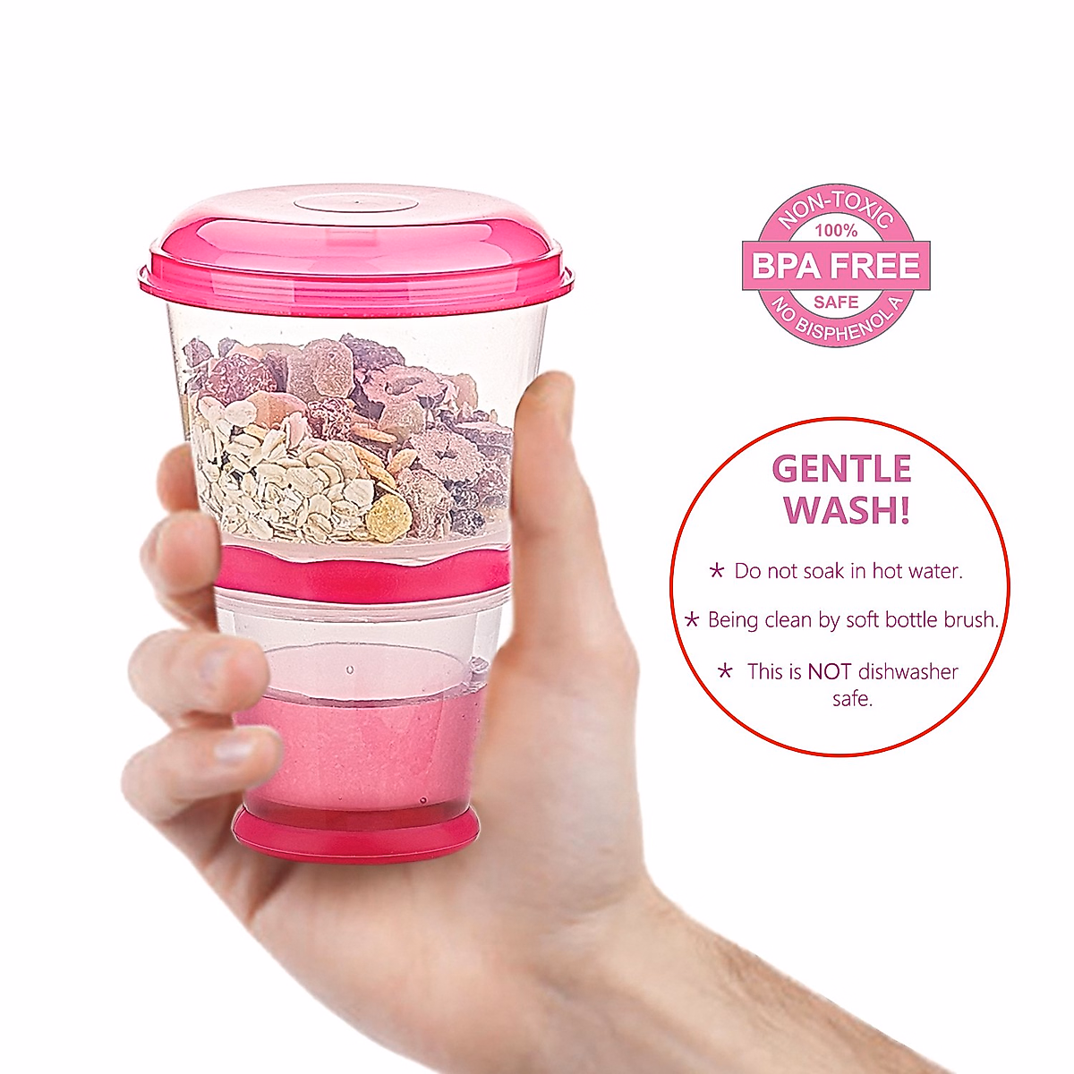 INOGIH Cereal On the Go Cups Breakfast-Portable Drink-Cup Cereal To-Go Container-Cup with Spoon (Pink)