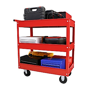 BIG RED 3-Tier Service Cart 400 lbs capacity metal cart on wheels For Garage Warehouse Workshop Use Stainless Steel Utility Cart,APTC302R,Torin