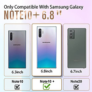 Likiyami (3in1 for Samsung Galaxy Note 10 Plus Case Heart Women Girls Cute Girly Aesthetic Trendy Luxury Pretty with Loop Phone Cases Black and Gold Plating Love Hearts Cover+Screen+Chain -6.8 inch