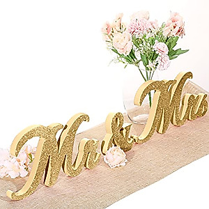 6 Inches Mr and Mrs Sign Vintage Style Mr and Mrs Wooden Letter Glitter Sign Mr and Mrs Letters Wedding Sweetheart Table Decorations for Wedding Party Photo Prop Table Decoration (Gold)