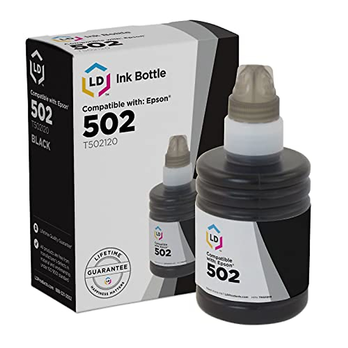 LD Products Compatible Ink Bottle Replacement for Epson 502 T502120-S (Black) Compatible with Epson ET Series, Epson Expression and Epson Workforce