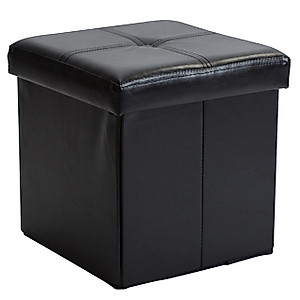 Simplify Faux Leather Cube Storage Ottoman, Black (F-0625-BLACK)