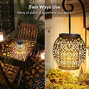 Brizled Solar Lantern Lights, 2 Pack Outdoor LED Solar Hanging Lantern Lights with Star Projection, Warm White Solar Garden Lights Retro Table Lantern Lights Waterproof for Garden Patio Courtyard Path