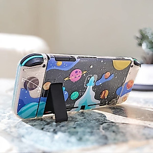 NANANINO Switch Clear Glitter Case, Switch TPU Case, Switch Protective Case with Animal Crossing Thumb Grips and Tempered Glass Screen Protector - Rocket Theme
