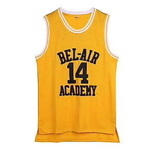 Amzdest 90s The Fresh Prince of Bel Air Academy #14 Jersey Shirt for Men and Women, Unisex Basketball Jersey for Theme Party (Yellow, Large)