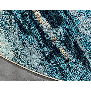 Unique Loom Chromatic Collection Modern & Vibrant Abstract Area Rug For Any Home Décor (6' 0 x 6' 0 Round, Light Blue/Beige)