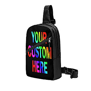 Custom Bag Sling Crossbody Bags Chest For Men Women Design Your Own Personalized Shoulder Backpack Travel Hiking Daypacks With Text Image Daypack Casual Black-2