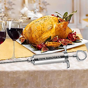 BBQ Monster Meat Injector Syringe Kit with 4 Professional Marinade Injector Needles for BBQ Grill Smoker, Turkey and Brisket; 2-oz Large Capacity, Including Paper User Manual, Recipe E-Book (PDF)
