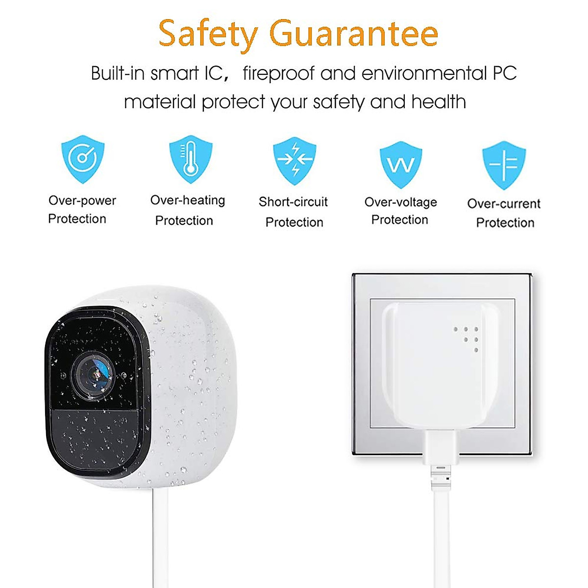 40 Feet Weatherproof Arlo Outdoor Power Adapter for Arlo Pro, Taken Power Cable and Quick Charge 3.0 Charging Adapter Compatible with Arlo Pro, Arlo Pro 2, Arlo Go, 1 Set, White