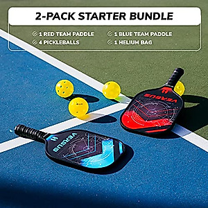 Helium Versus Pickleball Paddle Set of 2 - USAPA Certified - Graphite Fiberglass Surface, Lightweight Honeycomb Core - 2 Rackets, 4 Balls, 1 Sports Bag
