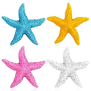 Cobee® Realistic Starfish Aquarium Ornament, 4 Pieces Resin Starfish Fish Tank Decoration Tropical Sea Animal Aquarium Decor Simulation Starfish Figurines Fish Tank Accessories