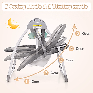 INFANS Baby Swing for Infants, Compact Portable Baby Electric Rocker for Newborn with 5 Speed Natural Sway Music Timing 2 Toys Remote Control, Easy Fold, 0-6 Months Boy Girl