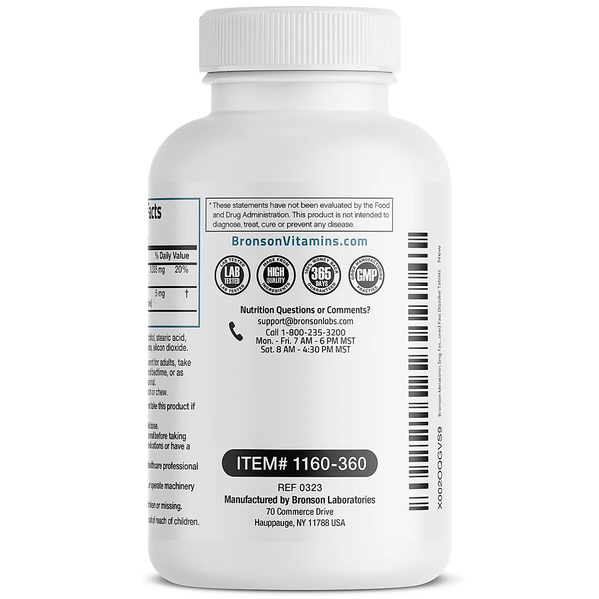 Bronson Melatonin 5mg Fast Dissolve Orange Flavor Tablets with Vitamin B6 - Promotes Relaxation, 360 Vegetarian Chewable Lozenges