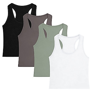 4 Pieces Women's Crop Tops Cotton Basic Tank Tops Racerback Sleeveless Sports Workout Crop Tank Tops