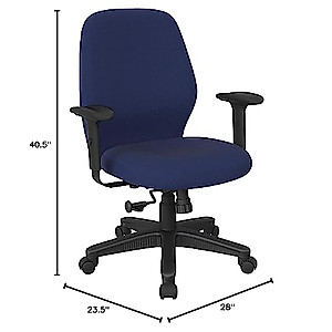 Office Star Ergonomic Mid Back Adjustable Office Desk Chair with Thick Padded Seat and Built-in Lumbar Support, Icon Navy Blue Fabric