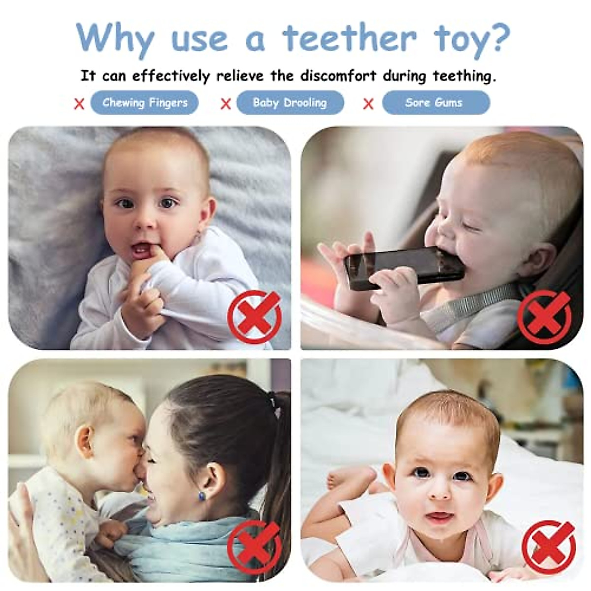 Yoolane Baby Teething Toys 2 Piece Teethers for Babies 3-24 Months Remote Control Silicone Teether for Toddler Infant Boys and Girls Freezer BPA Free Chew Toy Soothe Babies Teething Relief Sore Gums