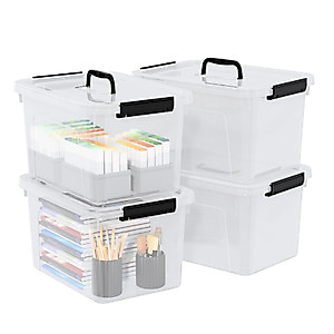 Parlynies 4-Pack 10 L Plastic Latching Box with Handle, Clear Storage Containers Box for Organizing