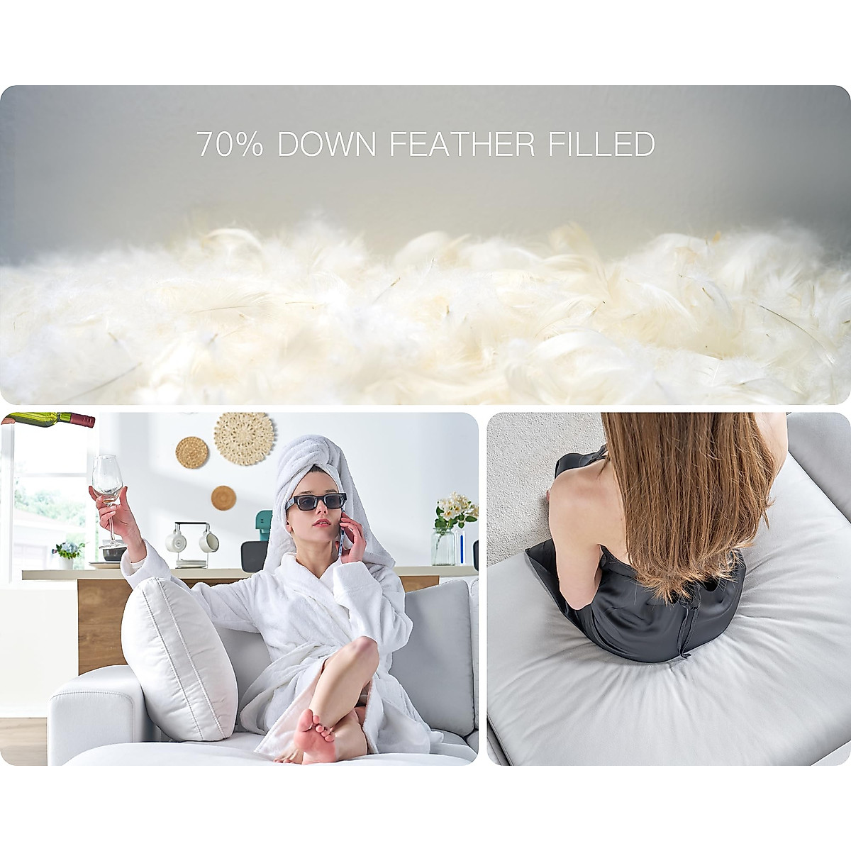 PaPaJet Modular Sectional Sofa, 38 Inches Down Filled Sofa Couch, Middle Seat, Comfy Couch for Living Room, White Linen