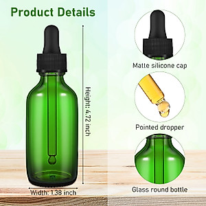 Epakh 100 Pack Glass Dropper Bottles, 2 oz Tincture Vials with Eye Droppers for Essential Oils, Liquids, Leakproof Travel Bottles (Green)