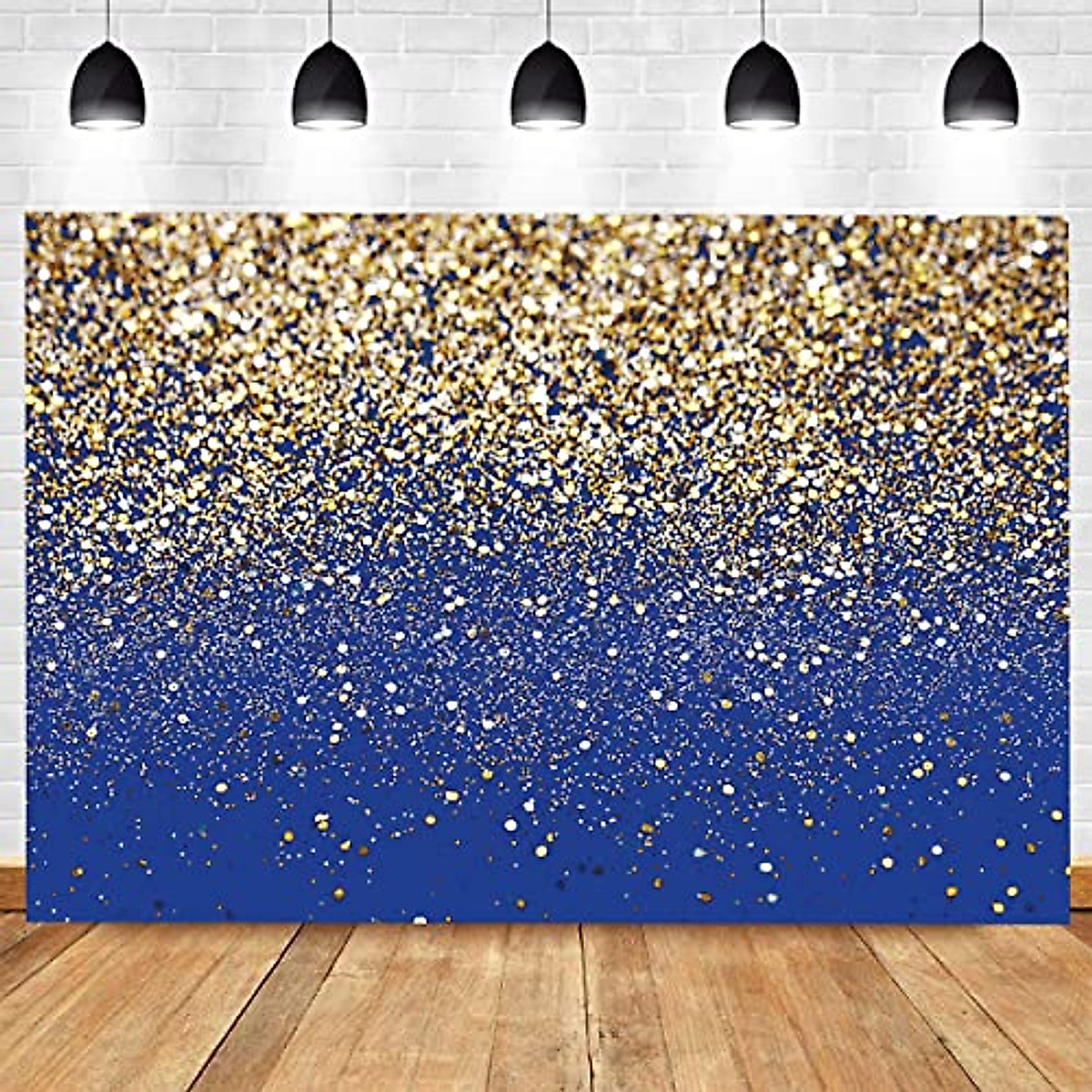 LYCGS 7X5FT Royal Blue Glitter Backdrop Birthday Backdrop Gold Spots Bokeh Backdrop Wedding Prom Graduation Photography Background Happy New Year Backdrop Studio Props X-77