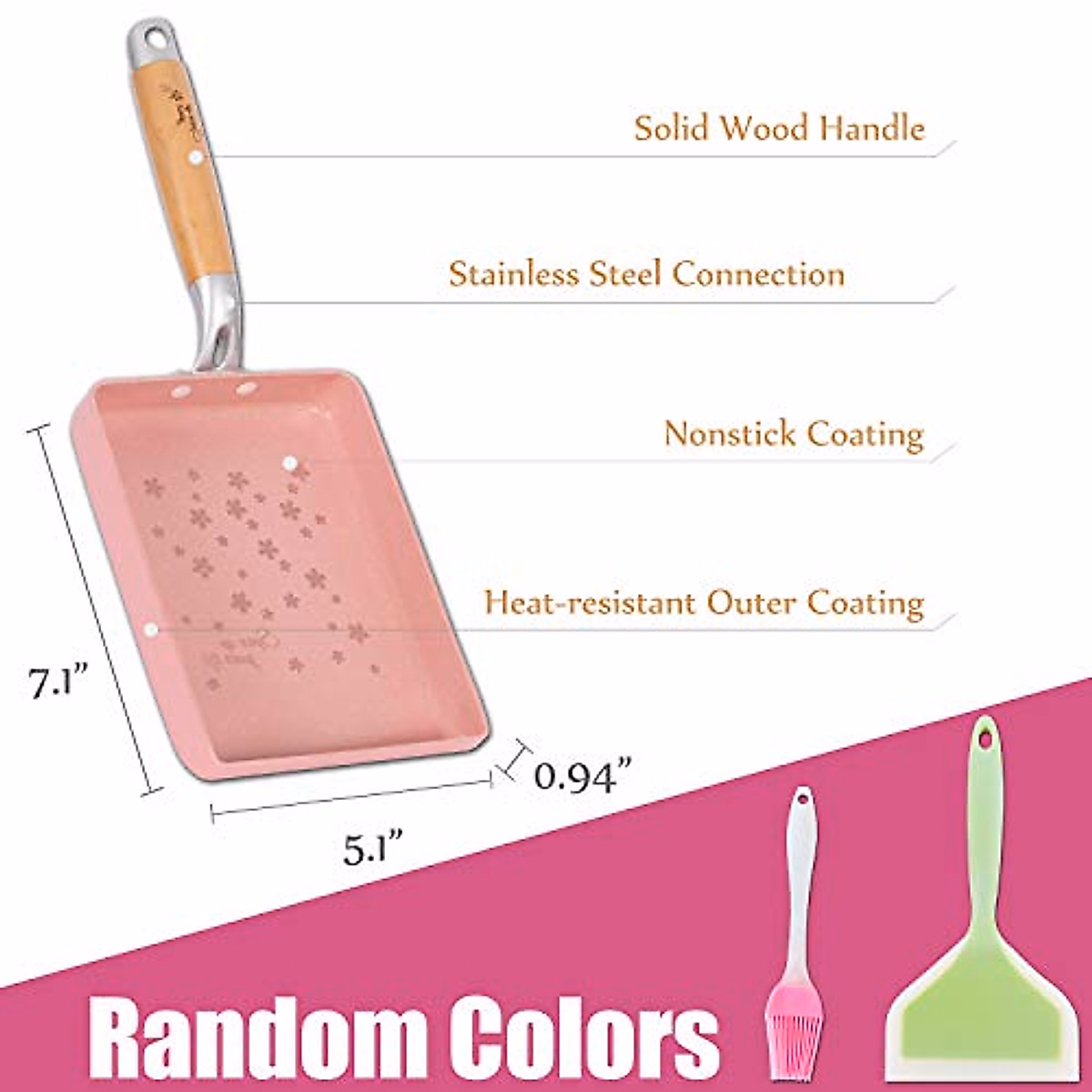 ROCKURWOK Japanese Omelette Pan Nonstick Tamagoyaki Egg Pan, Rectangle Tamago Pan Small Frying Pan, 7” x 5”, Pink
