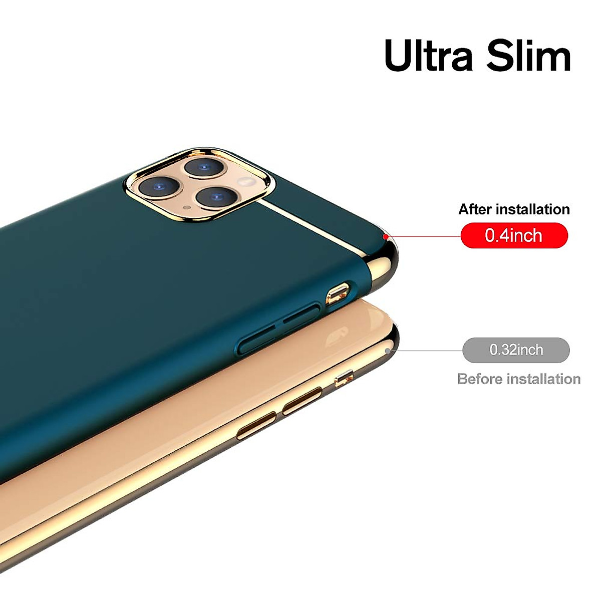 RORSOU iPhone 11 Pro Max Case, 3 in 1 Ultra Thin and Slim Hard Case Coated Non Slip Matte Surface with Electroplate Frame for Apple iPhone 11 Pro Max (6.5")(2019) - Dark Green