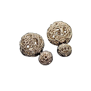 Ajojewel Double Sided Stud Earrings Balls Women Rhinestone Earing Fashion Jewelry (White Gold Plated)