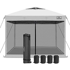 KAMPKEEPER Outdoor 10'x10' Pop Up Screened Canopy Tent with Netting Mesh Walls,4 Sandbags,1 Roller Bag (White Vented Top