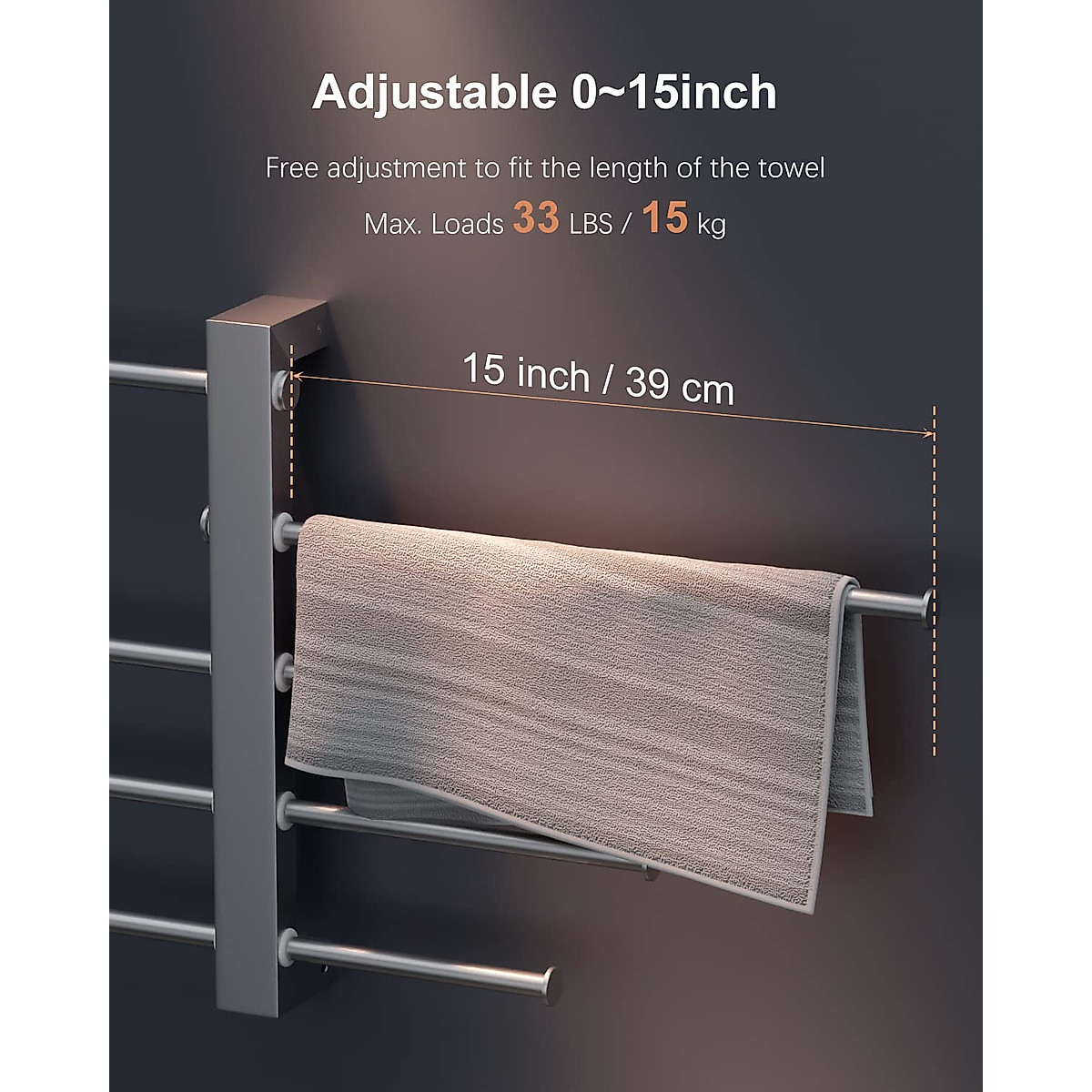 5-Tier Bridge Sliding Bathroom Towel Bar 16 Inch, ZUEXT Brushed Nickel Finished Stainless Steel Towel Holder Hanger, Wall Mounted Adjustable Hand Towel Rod for Washroom Kitchen, 1.5" Tube Towel Racks