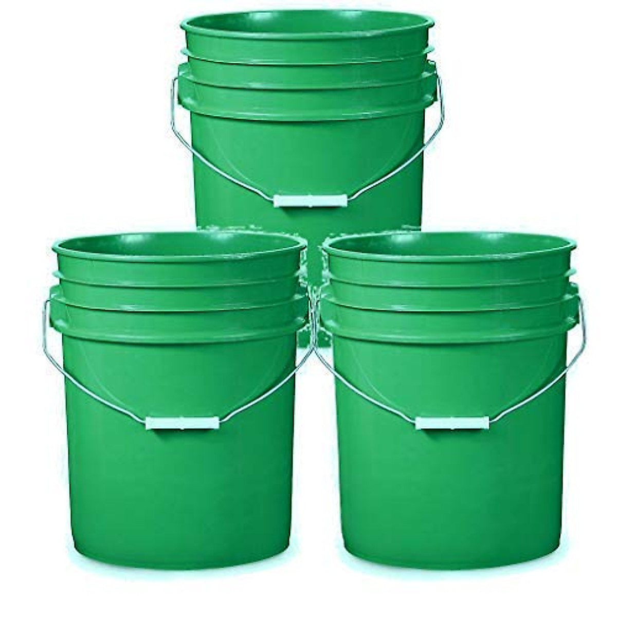 5 Gallon Green Plastic Buckets | 3 Pack | HDPE Plastic | Super Heavy Duty 90 Ml