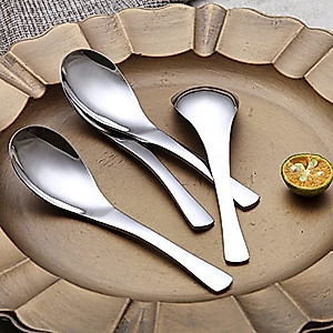 Kyraton Soup Spoons 4 Pieces, Stainless Steel Thick Heavy Weight Table Spoons, Asian Chinese Japanese Spoon Set for Cereal Ramen Dishwasher Safe