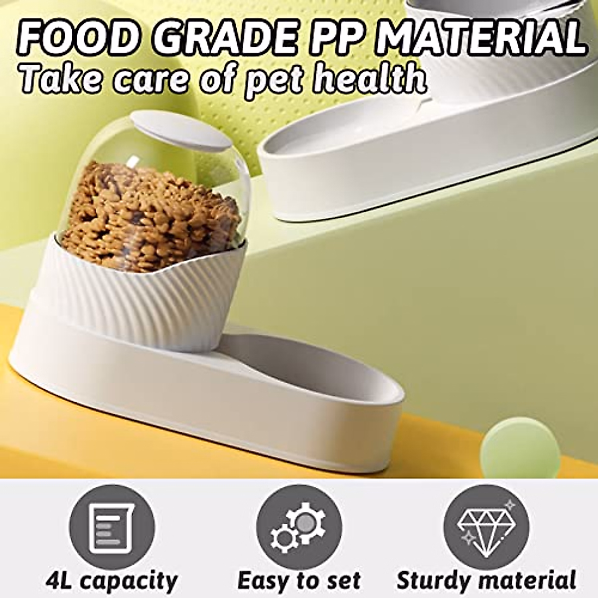 BNOSDM Automatic 2 Pcs Cat Dog Feeders Cat Food and Water Dispenser Set 2L Gravity Pet Food Feeder Water Bowl Dispenser, Self Feeding Station for Cat Puppy Small Dog