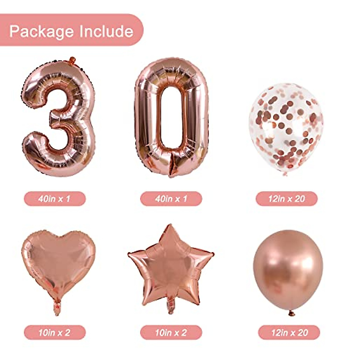 RUBFAC 30th Birthday Decorations for Women, Rose Gold Balloons, Fringe Curtain, Happy Birthday Banner Kits Party Supplies