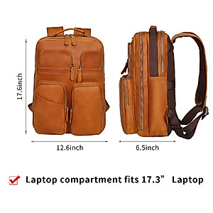 UBANT Leather Backpack For Men,17.3" Laptop Backpack Large Capacity Multi Pockets Casual Travel Business Office Work Bag Camping Weekend Daypack Outdoor Sports Rucksack