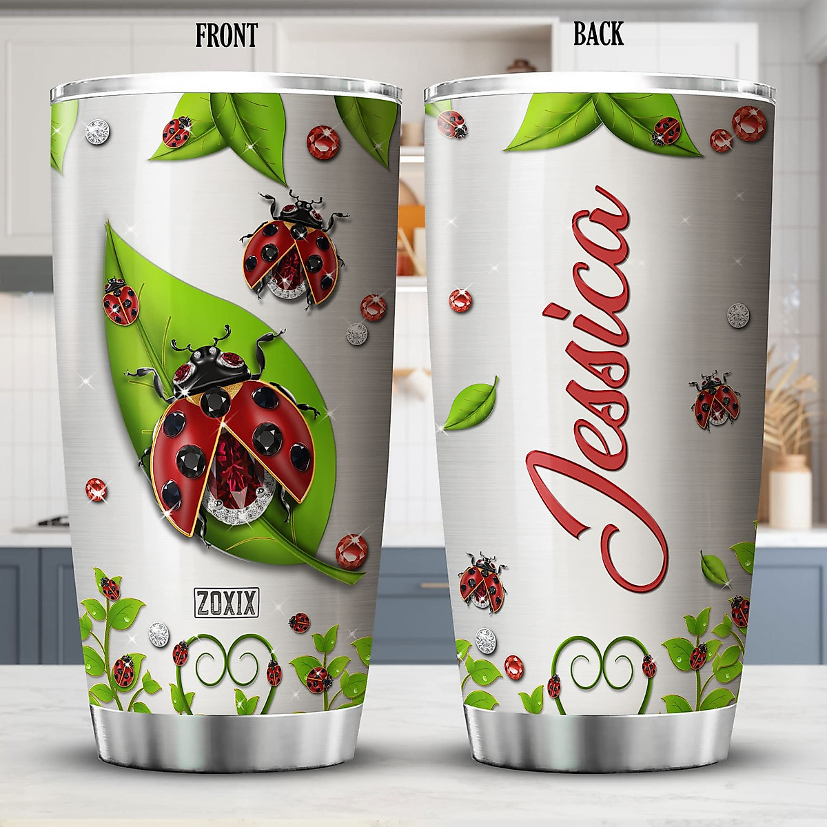 ZOXIX Personalized Name Tumbler Cute Insect Animal Coffee Cup With Lid 20oz Stainless Steel Travel Mug Birthday Present For Women Who Love Animals Gift Ideas