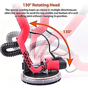 POWERMAVERICK Electric Drywall Sander,750W Drywall Sander with Vacuum,Foldable Wall Ceiling Sander with Extendable Handle,6 Variable Speed 1000-1850 RPM,Double-Deck LED Light,12 Sanding Papers