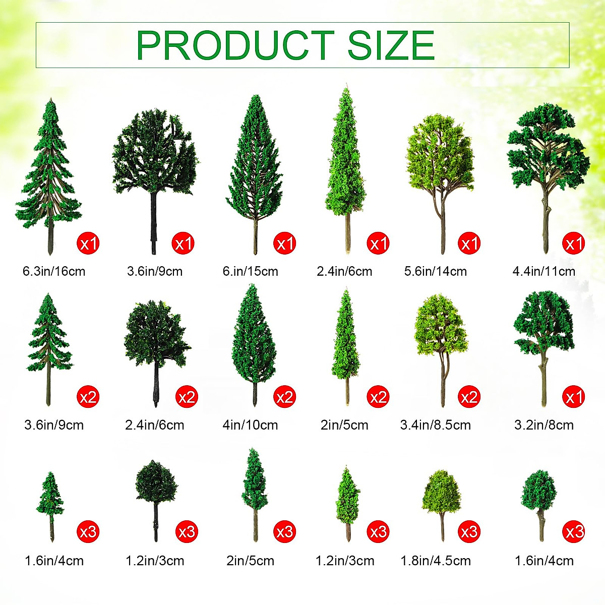 35 Pieces Model Trees 1.2-6.3 Inch Mixed Model Tree Train Scenery Architecture Trees Fake Trees for DIY Crafts, Building Model, Scenery Landscape Natural Green